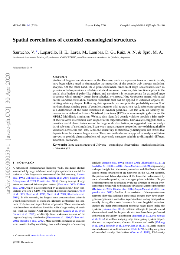 (PDF) Spatial correlations of extended cosmological structures