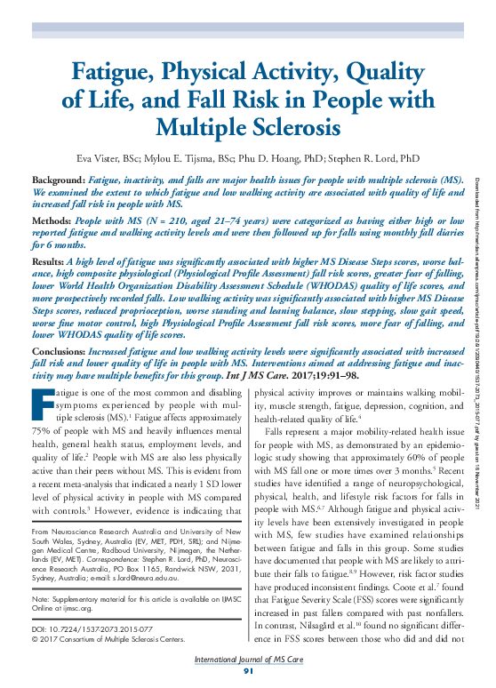 (PDF) Fatigue, Physical Activity, Quality of Life, and Fall Risk in ...