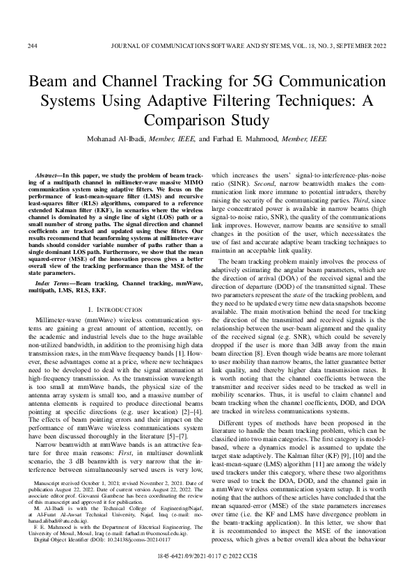 (PDF) Beam and Channel Tracking for 5G Communication Systems Using Adaptive Filtering Techniques ...