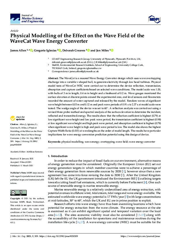 (PDF) Physical Modelling of the Effect on the Wave Field of the WaveCat Wave Energy Converter
