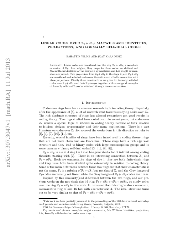 Pdf Linear Codes Over Z 4 Uz 4 Macwilliams Identities Projections