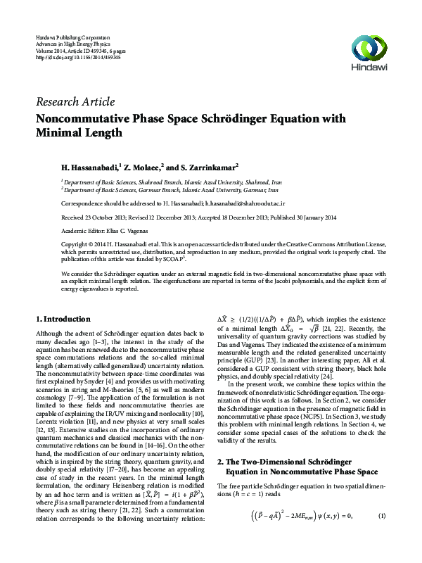 (PDF) Noncommutative Phase Space Schrödinger Equation with Minimal Length