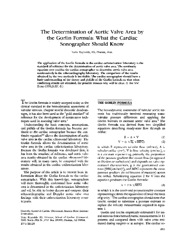 (PDF) The Determination of Aortic Valve Area by the Gorlin Formula ...