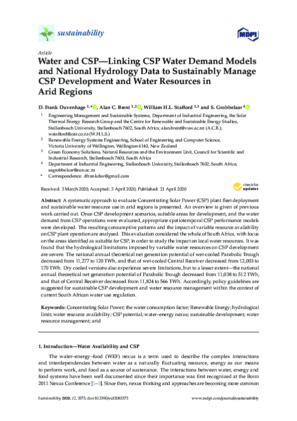 (PDF) Water and CSP—Linking CSP Water Demand Models and National ...