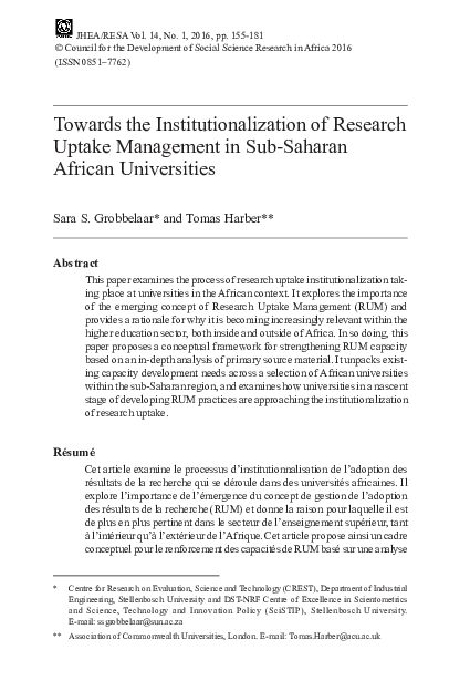 (PDF) 7 - Towards the Institutionalization of Research Uptake ...
