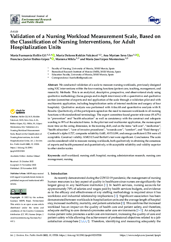 (PDF) Validation of a Nursing Workload Measurement Scale, Based on the ...