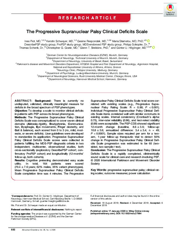 (PDF) The Progressive Supranuclear Palsy Clinical Deficits Scale
