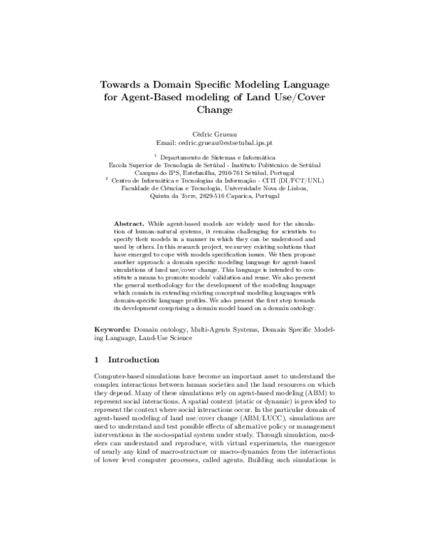 (PDF) Towards a Domain Specific Modeling Language for Agent-Based Modeling of Land Use/Cover Change