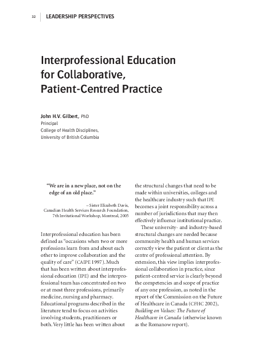 (PDF) Interprofessional Education for Collaborative Patient-Centred Practice: Research Synthesis ...