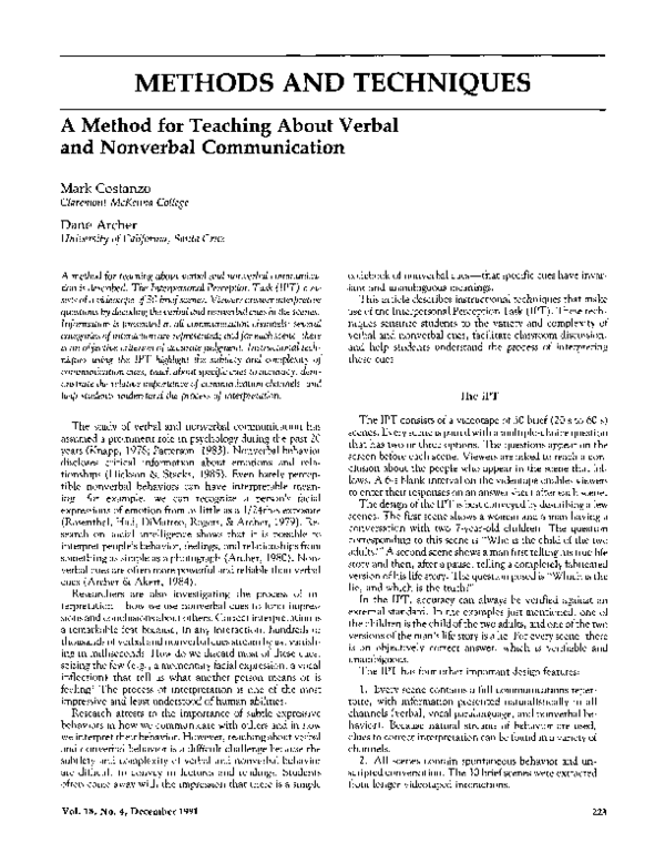 (PDF) A Method for Teaching about Verbal and Nonverbal Communication