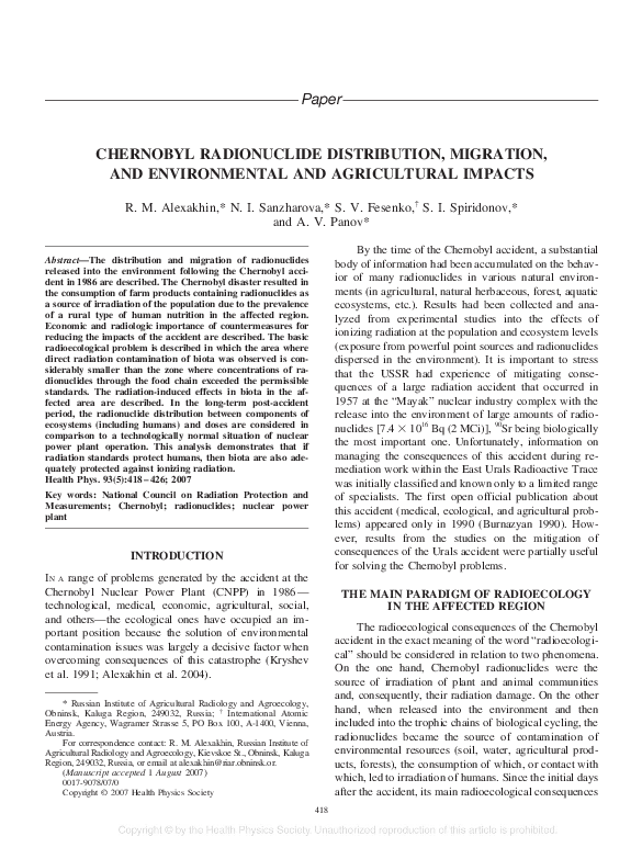(PDF) Chernobyl Radionuclide Distribution, Migration, and Environmental ...