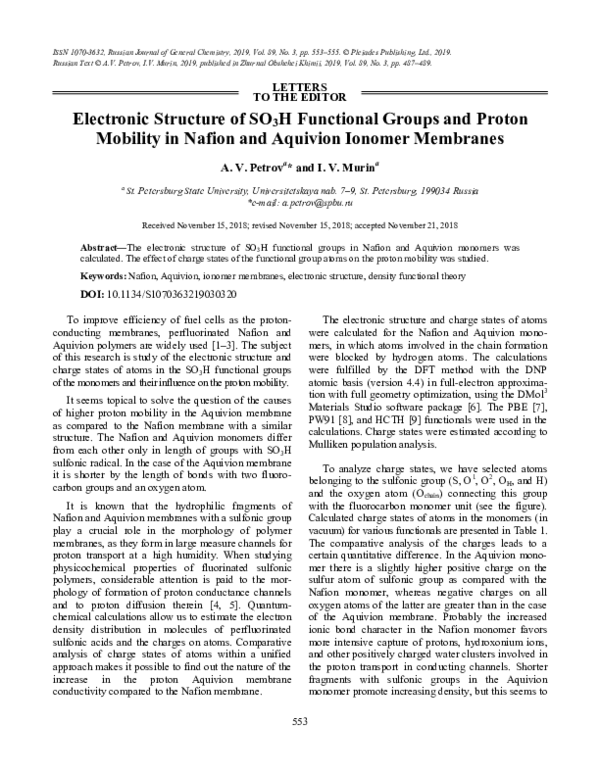 (PDF) Electronic Structure of SO3H Functional Groups and Proton ...