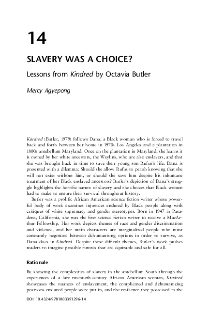 (PDF) SLAVERY WAS A CHOICE? Lessons from Kindred by Octavia Butler