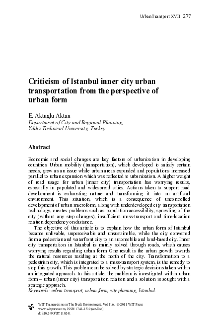 (PDF) Criticism of Istanbul inner city urban transportation from the ...