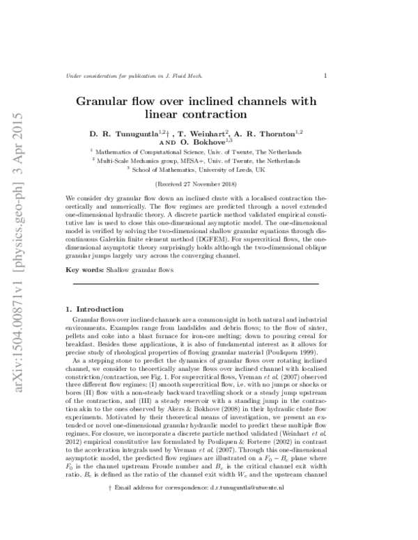 (PDF) Granular flow over inclined channels with linear contraction