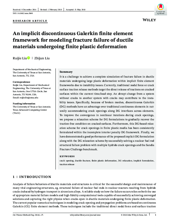(PDF) An implicit discontinuous Galerkin finite element framework for modeling fracture failure ...