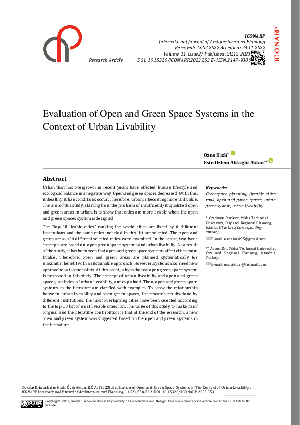 (PDF) Evaluation of Open and Green Space Systems in the Context of ...