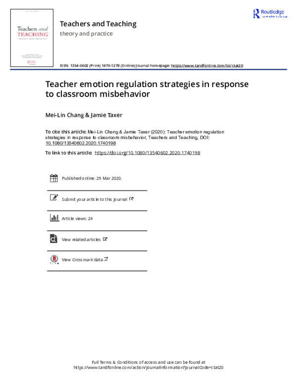 (PDF) Teacher emotion regulation strategies in response to classroom ...