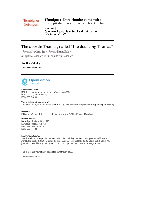 (PDF) The apostle Thomas, called “the doubting Thomas”