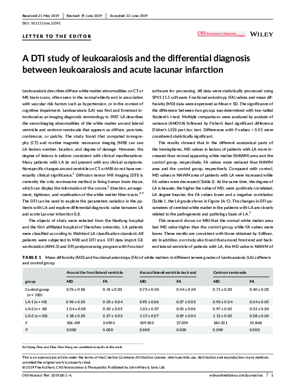 (PDF) A DTI study of leukoaraiosis and the differential diagnosis ...