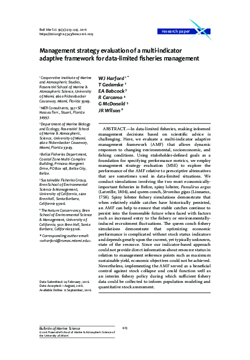 Pdf Management Strategy Evaluation Of A Multi Indicator Adaptive Framework For Data Limited