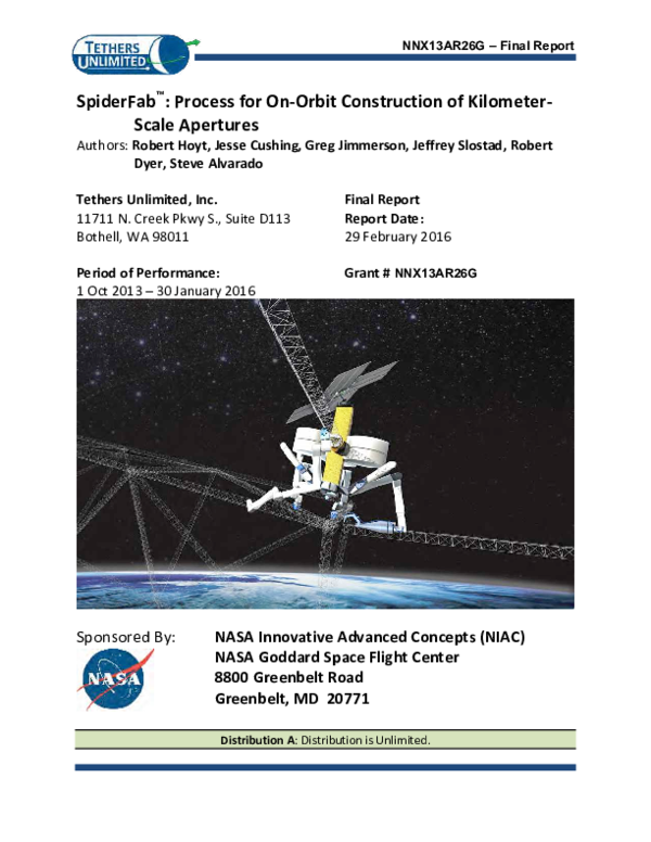 (PDF) SpiderFab: Process for On-Orbit Construction of Kilometer-Scale ...