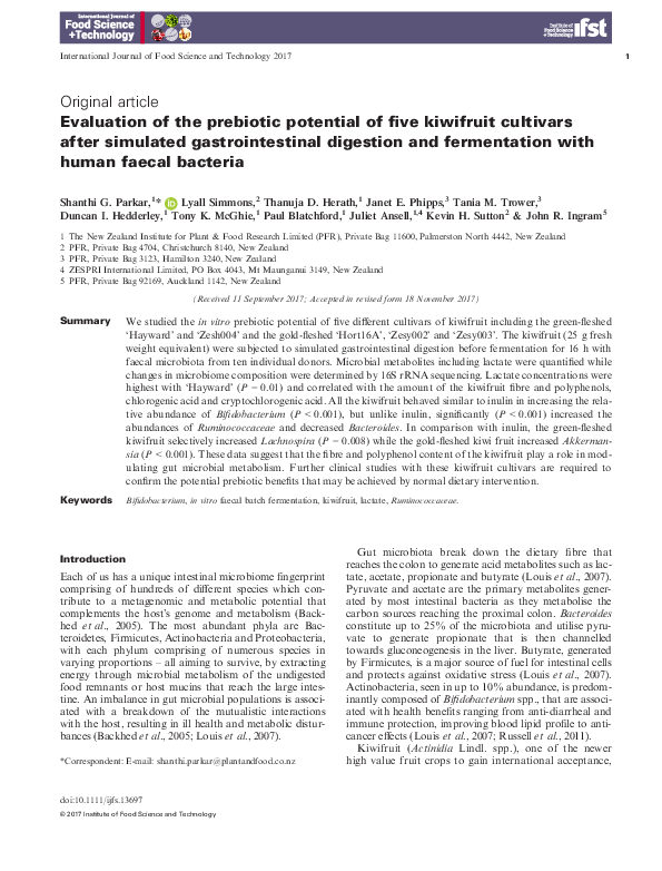 (PDF) Evaluation of the prebiotic potential of five kiwifruit cultivars ...