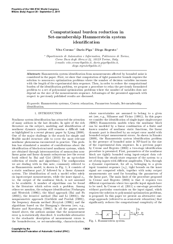 Computational Burden Reduction in Set-Membership Hammerstein System Identification