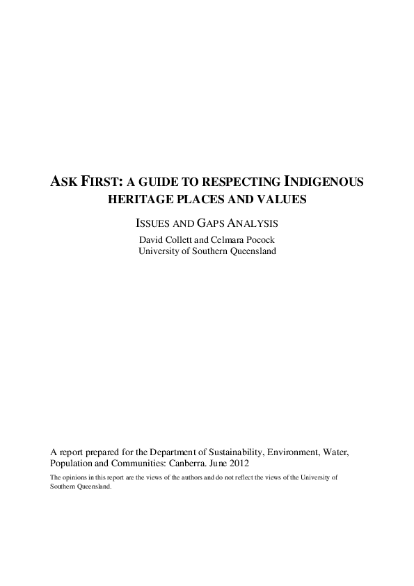 (PDF) Ask first: a guide to respecting indigenous heritage places and ...