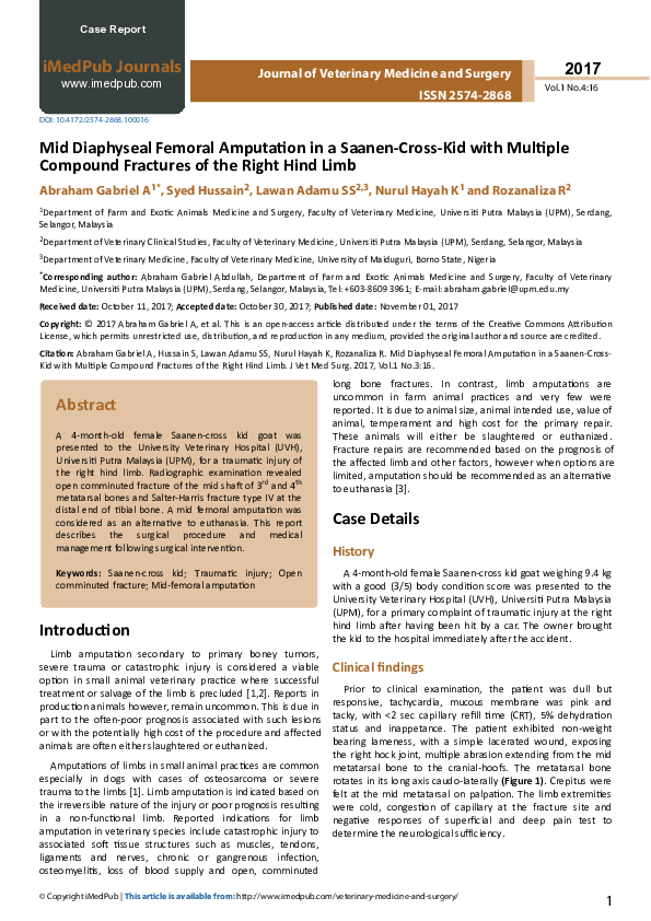 (PDF) Mid Diaphyseal Femoral Amputation in a Saanen-Cross-Kid with ...