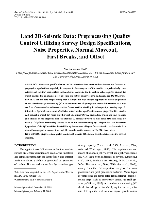 (PDF) Land 3D-seismic data: Preprocessing quality control utilizing survey design specifications ...