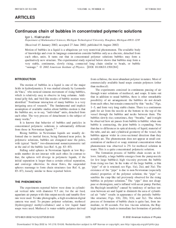 (PDF) Continuous chain of bubbles in concentrated polymeric solutions