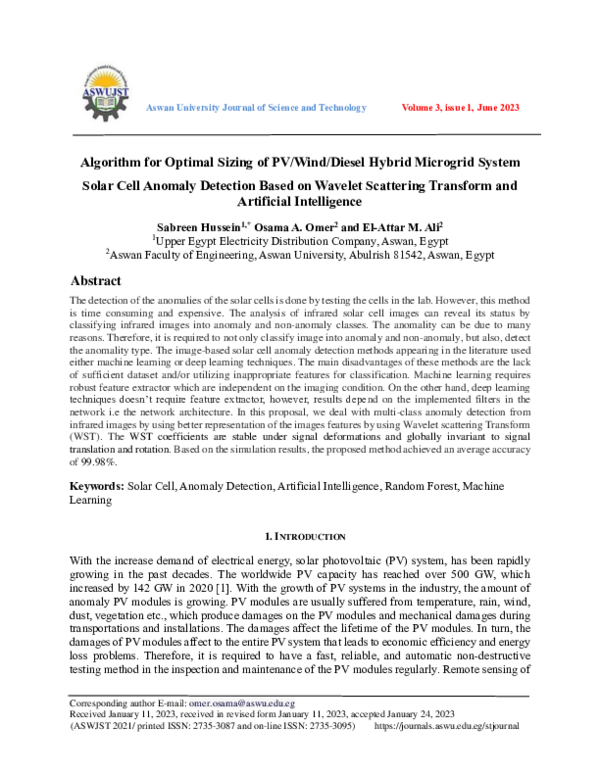 (PDF) Solar Cell Anomaly Detection Based on Wavelet Scattering Transform and Artificial Intelligence