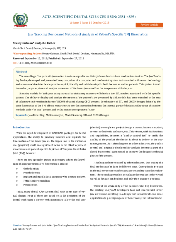(PDF) Jaw Tracking Device and Methods of Analysis of Patient’s Specific ...