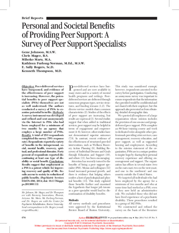 Pdf Personal And Societal Benefits Of Providing Peer Support A