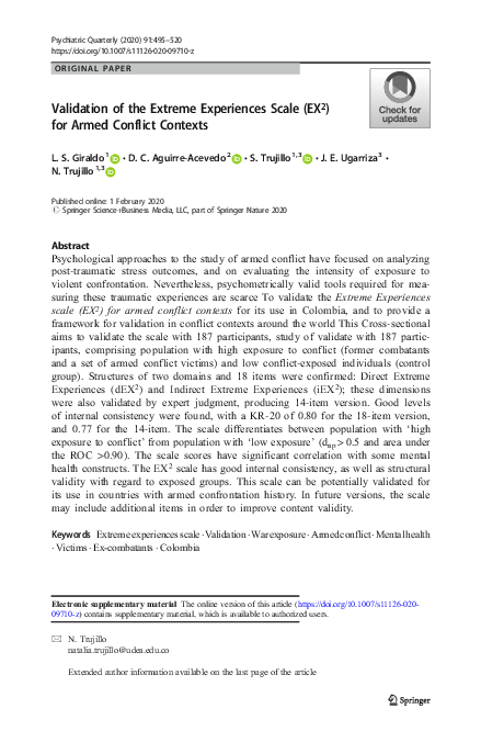 (PDF) Validation of the Extreme Experiences Scale (EX2) for Armed Conflict Contexts