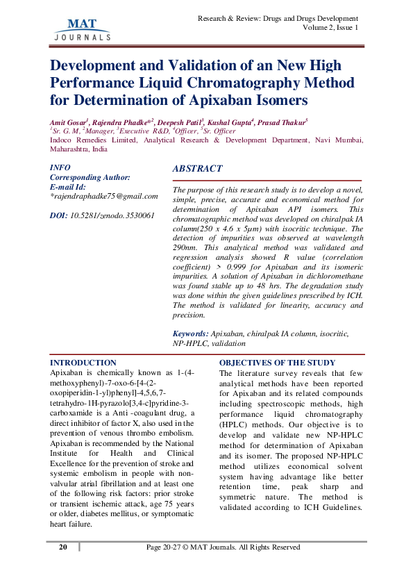 (PDF) Development and Validation of an New High Performance Liquid Chromatography Method for ...