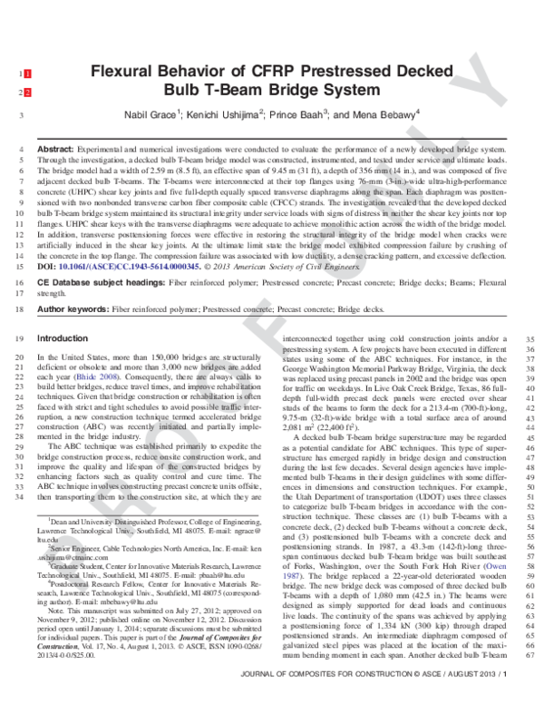 (PDF) Flexural Behavior of CFRP Prestressed Decked T-Beam Bridge