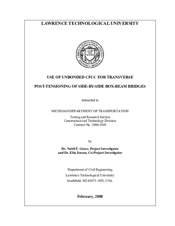 (PDF) Use of Unbonded CFCC for Transverse Post-Tensioning of Side-by ...