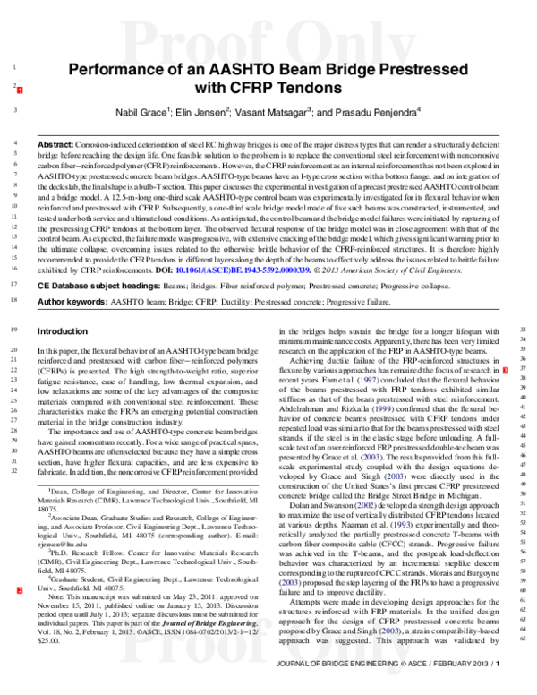 (PDF) Performance of an AASHTO Beam Bridge Prestressed with CFRP ...