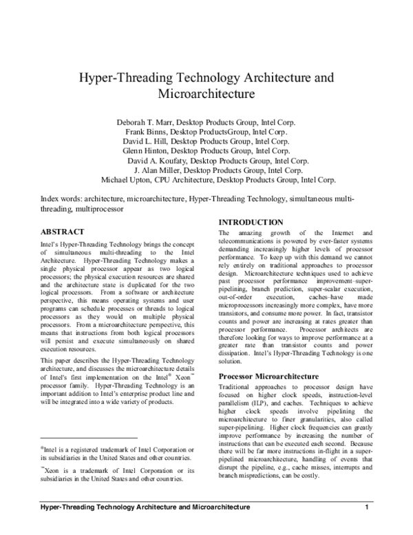 Pdf Hyper Threading Technology Architecture And Microarchitecture John Shen