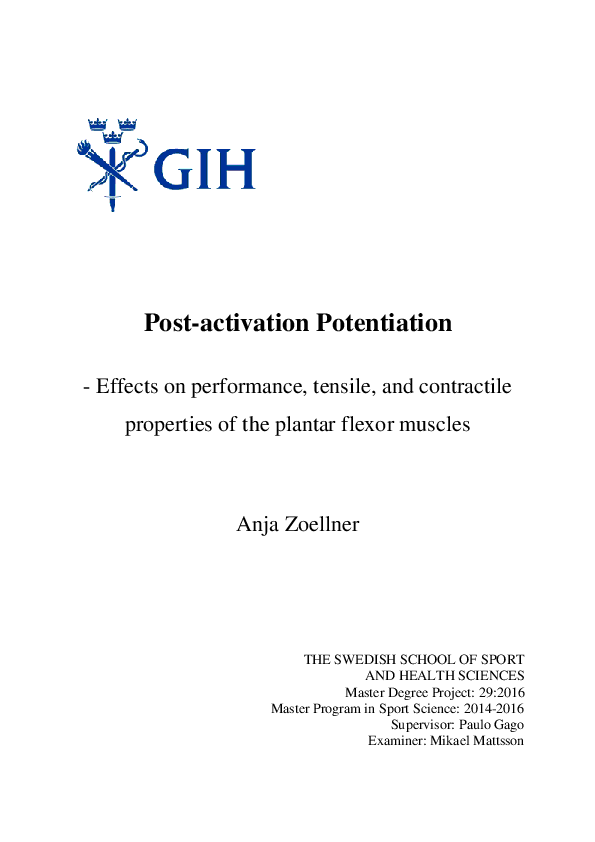 Post-activation Potentiation : Effects on performance, tensile, and ...