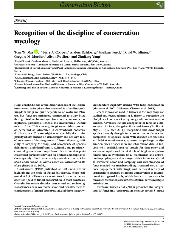 (PDF) Recognition of the discipline of conservation mycology