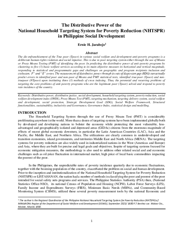 (PDF) The Distributive Power of the National Household Targeting System ...