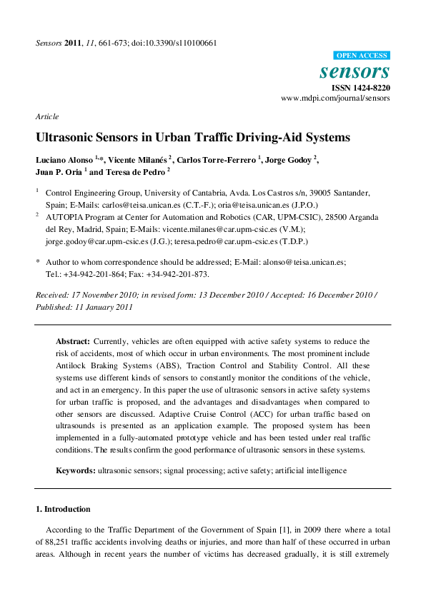 (PDF) Ultrasonic Sensors in Urban Traffic Driving-Aid Systems