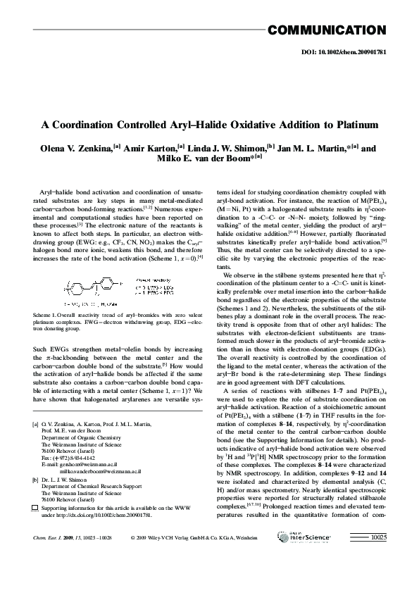 (PDF) A Coordination Controlled Aryl–Halide Oxidative Addition to Platinum