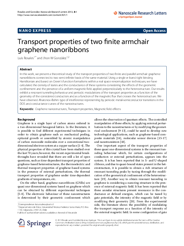 (PDF) Transport properties of two finite armchair graphene nanoribbons ...