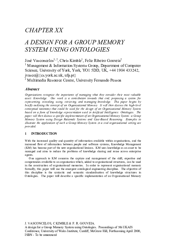 (PDF) A Design for a Group Memory System Using Ontologies