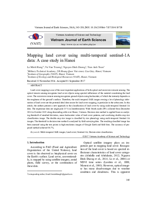 (PDF) Land Cover Mapping in Hanoi Using Multi-Temporal Sentinel-1A Images