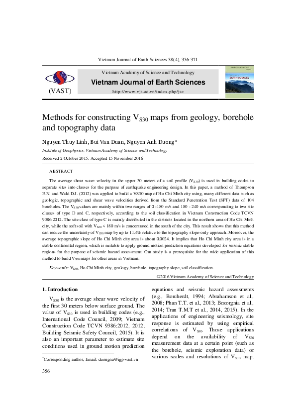 (PDF) Methods for constructing VS30 maps from geology, borehole and topography data